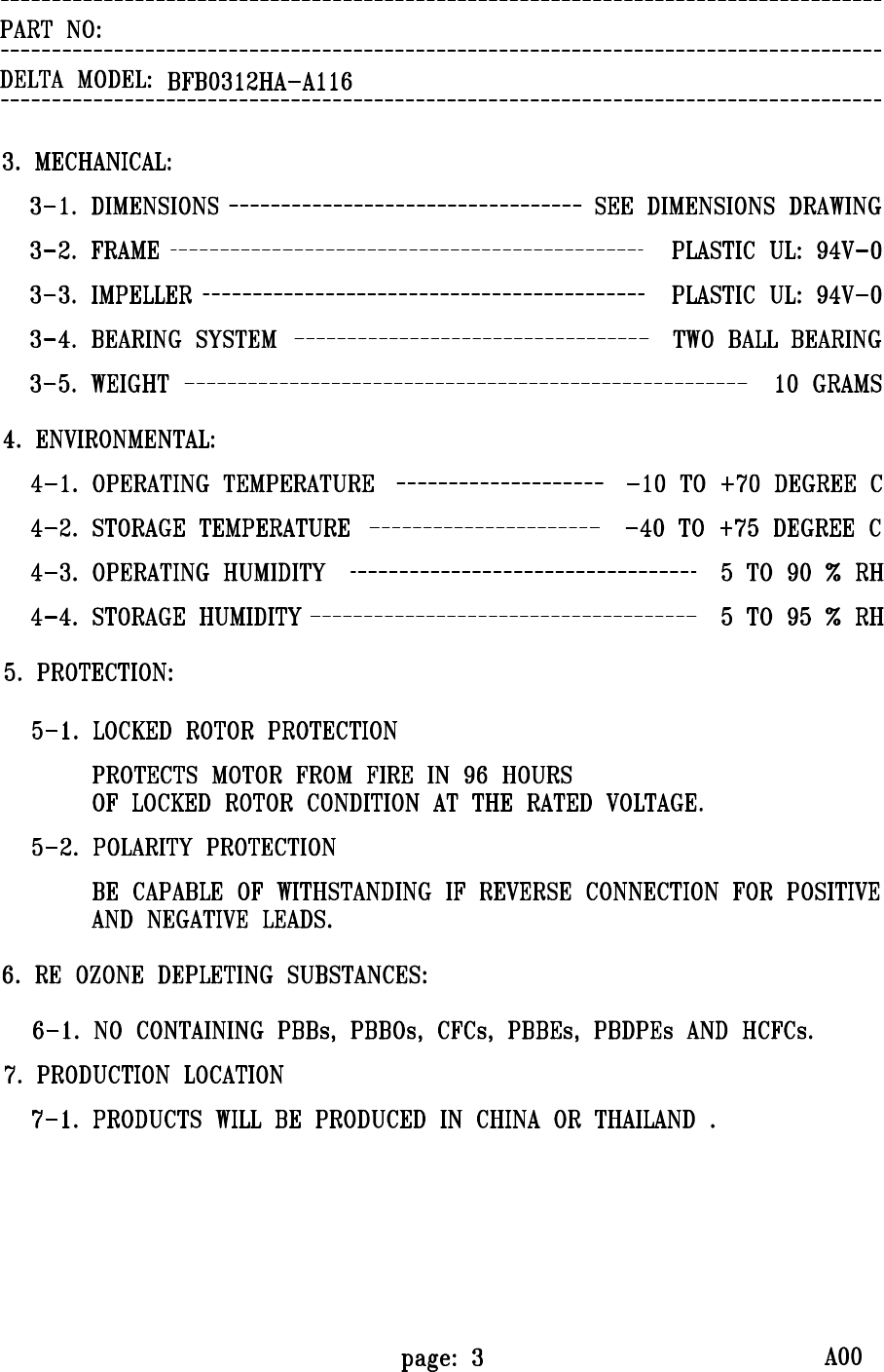 BFB0312HA-A116 Spec Datasheet by Delta Electronics | Digi-Key Electronics